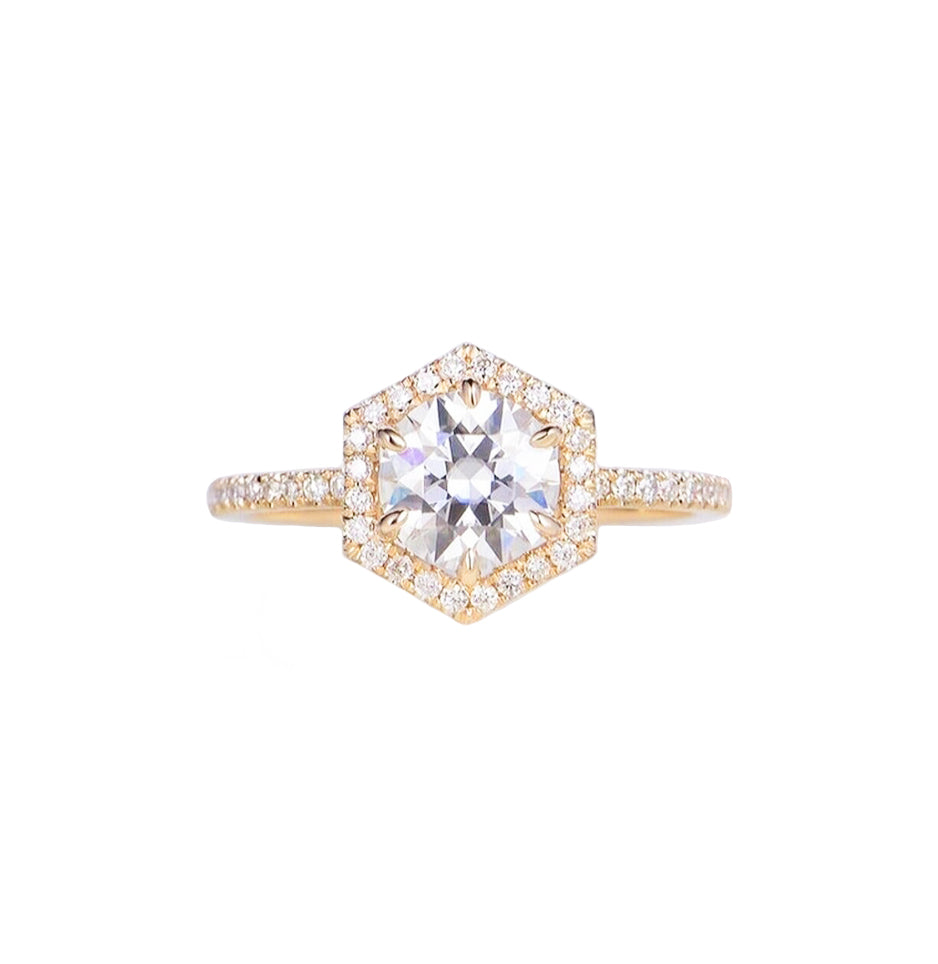 Hexagonal Halo 2 Carat Lab Grown Diamond Engagement Ring in 14K Gold ...