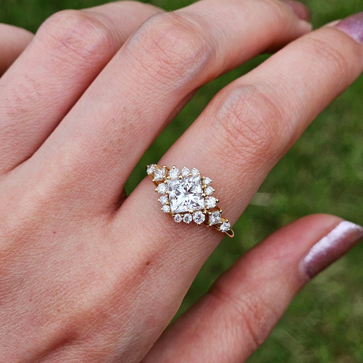 Serendipity 0.40 Carat Cluster Princess Cut Natural Diamond Engagement ...