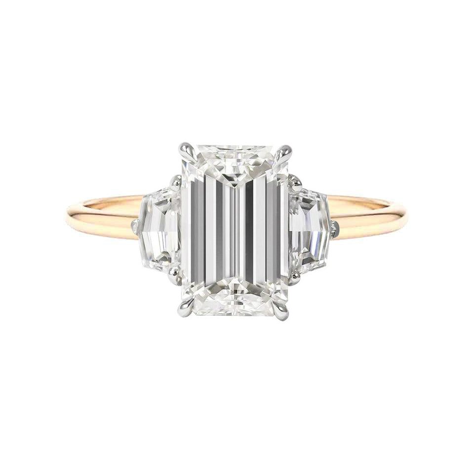 5 Carat Lab Grown Emerald Cut Diamond Engagement Ring With Epaulette D ...