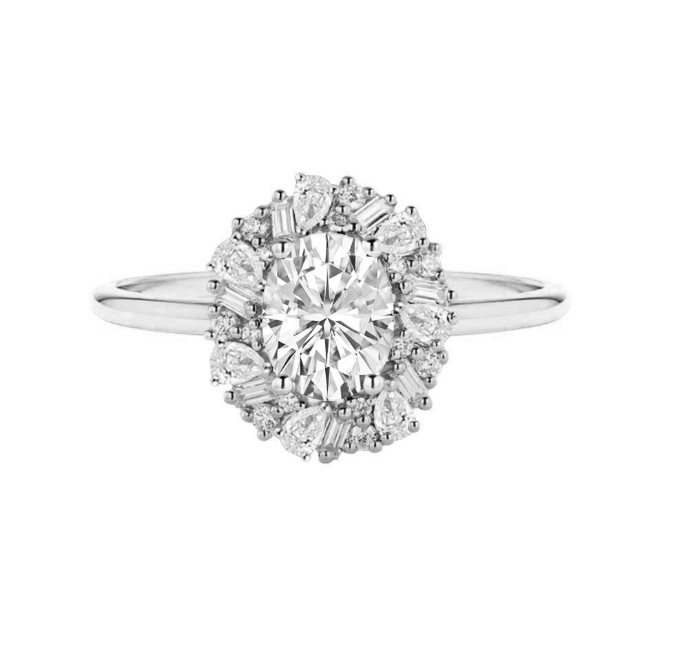 Art Deco Oval Lab Grown Diamond Engagement Ring in 18K Gold – GEMNOMADS